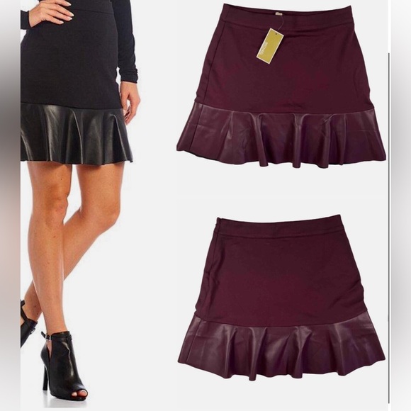MICHAEL Michael Kors | Skirts | Nwt Michael Michael Kors Cordovan Mixedmedia Flare Mini Skirt ...